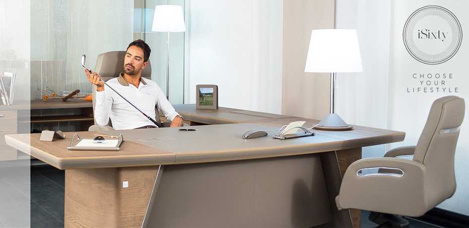 iSixty contemporary leather Italian desk by Codutti, design Stefano Codutti